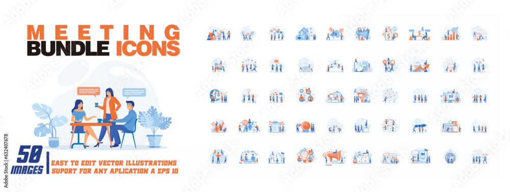 Meeting bundle icons concept illustration, collection of male and ...