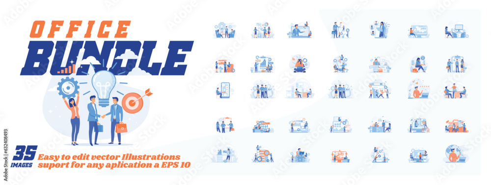 Office bundle concept illustration, collection of male and female ...