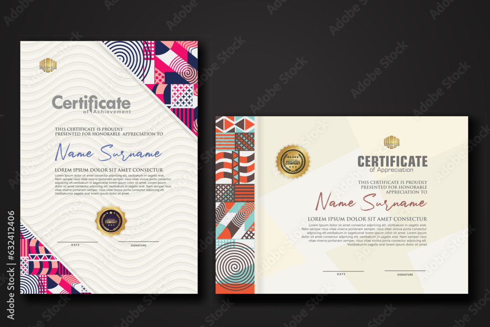 Certificate template with geometric artwork design and simple shapes ...