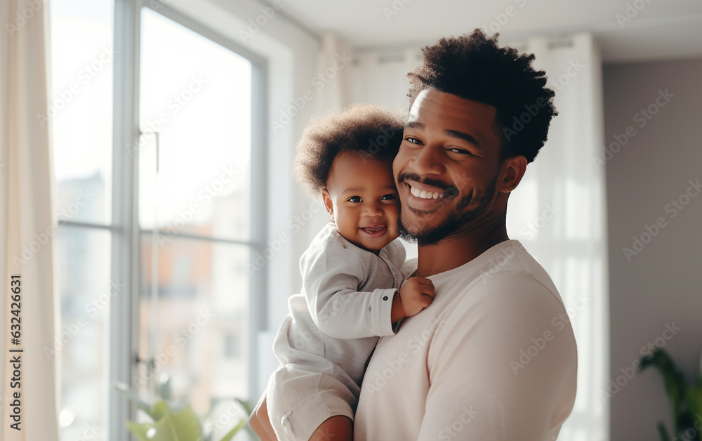 Black african american dark-skinned happy loving father hugging his ...