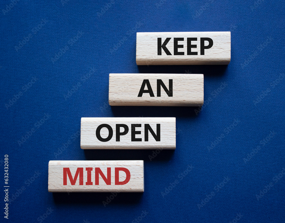 Keep an open mind symbol. Wooden blocks with words Keep an open mind ...