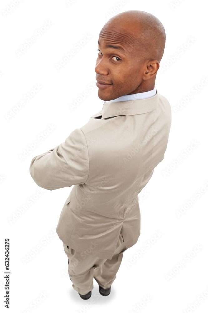 Looking over shoulder, portrait and business black man on isolated, png ...