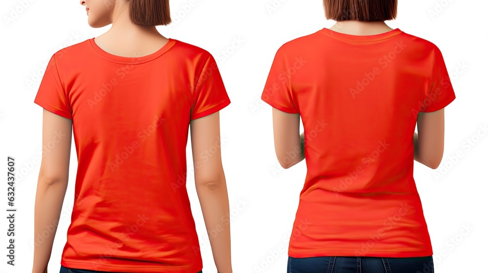 Woman in T-shirt front and half turn side back view isolated white background Stock Illustration ...