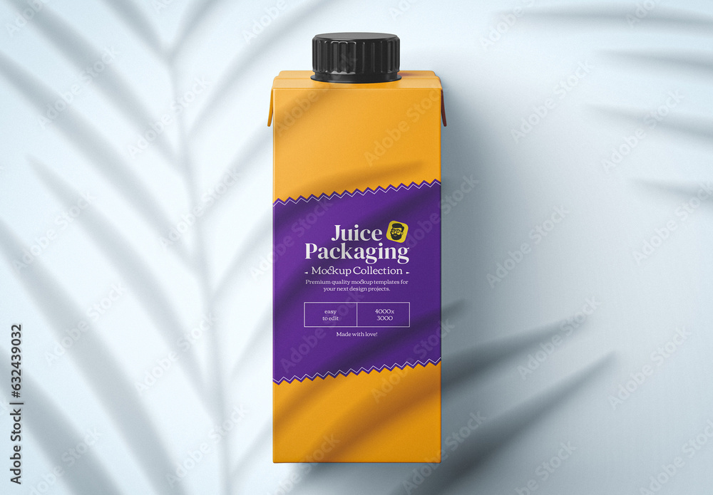 Carton Juice Packaging Bottle Mockup With Black Cap Stock Template ...