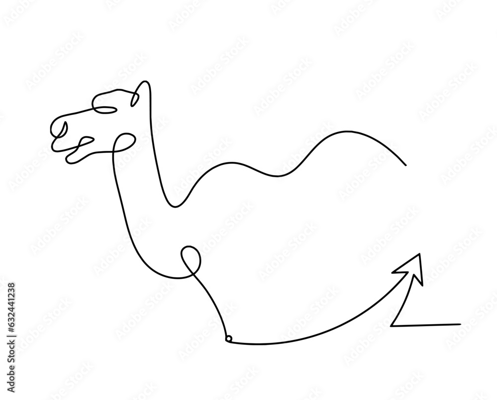 Silhouette of abstract camel with direction as line drawing on white ...