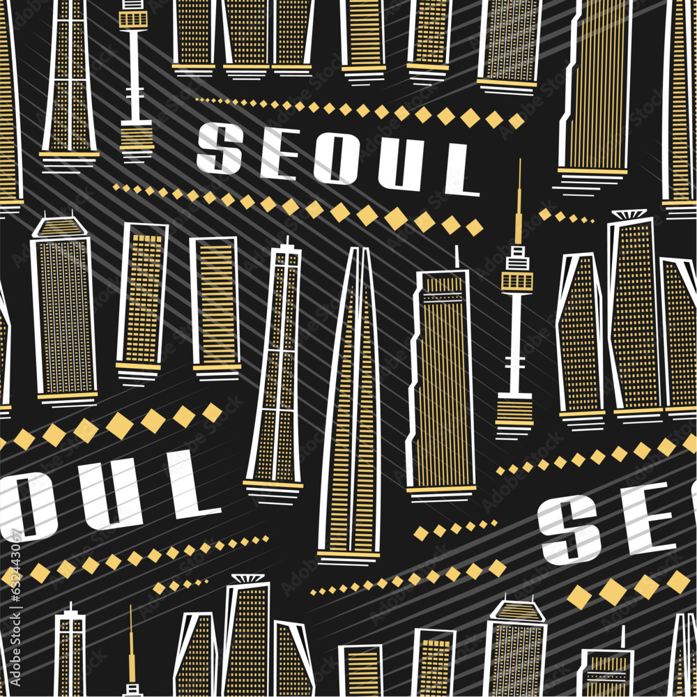 Vector Seoul Seamless Pattern, square repeating background with ...