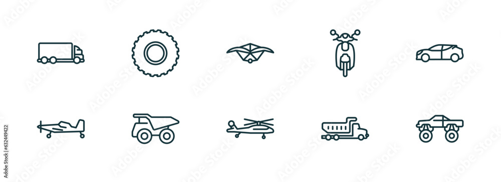 set of 10 linear icons from transportation concept. outline icons such ...