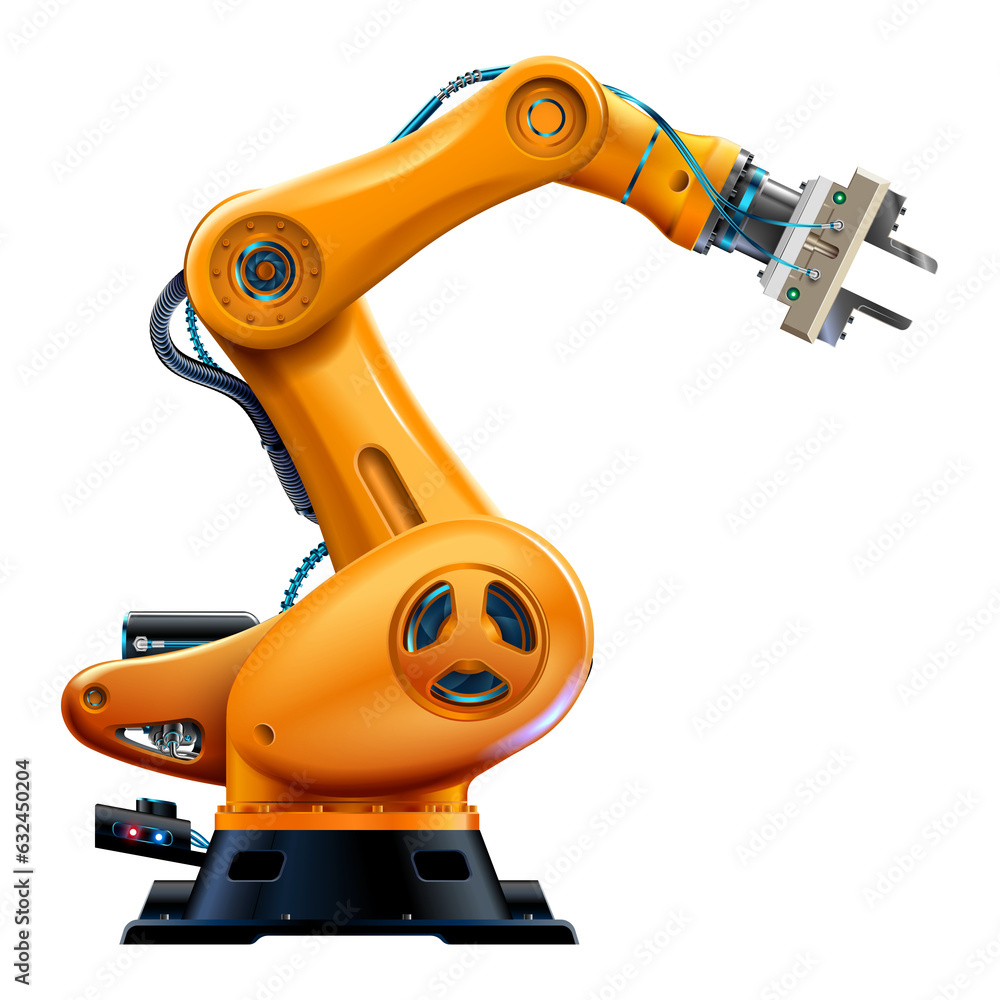 Robot arm. Automated orange robotic arms or industry 3d manipulator positioner Isolated on ...