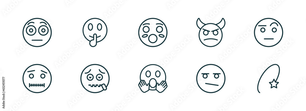 set of 10 linear icons from emoji concept. outline icons such as ...