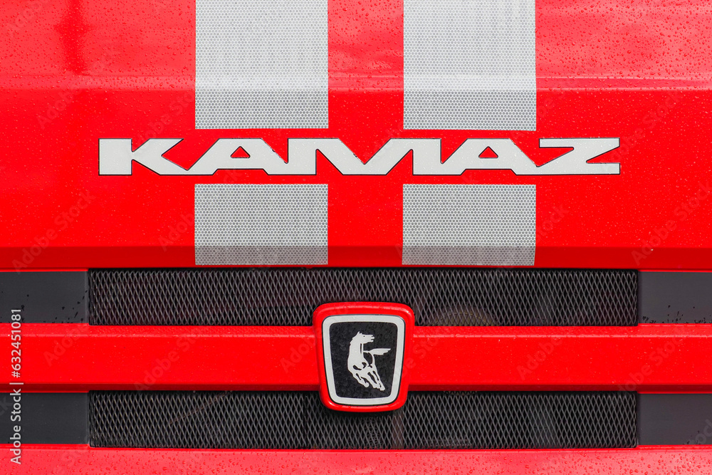 St. Petersburg, Russia - August, 2022: KAMAZ logo and sign. KAMAZ manufacturer of diesel trucks ...