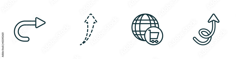 set of 4 linear icons from user interface collection. concept. outline icons included right ...
