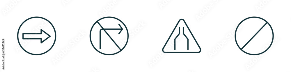 set of 4 linear icons from traffic signs concept. outline icons ...