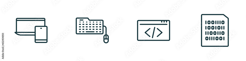 set of 4 linear icons from programming concept. outline icons included ...