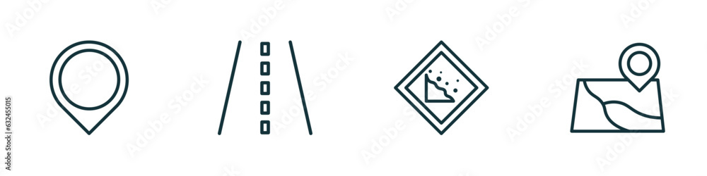 set of 4 linear icons from maps and flags concept. outline icons ...