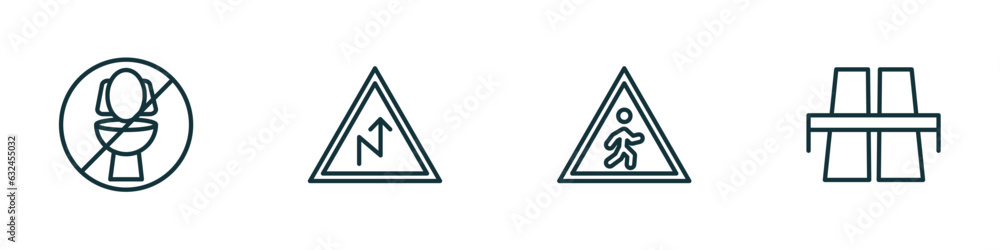 set of 4 linear icons from maps and flags concept. outline icons included no toileting, right ...