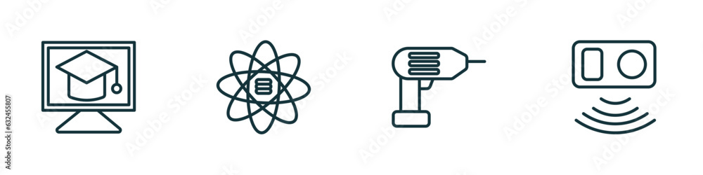 set of 4 linear icons from general concept. outline icons included distance learning, big data ...