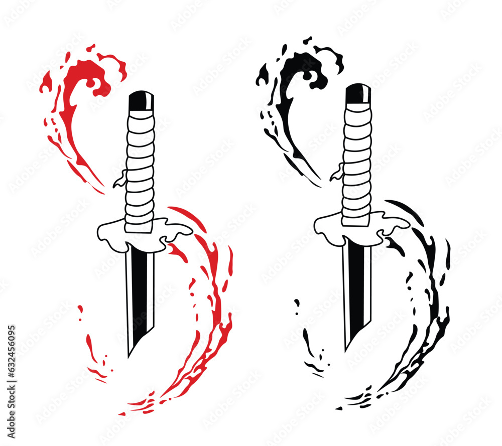 Katana sword Anime knife samurai Ronin Sword Japanese style tattoo flat ...