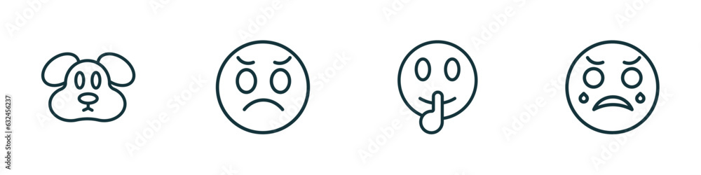 set of 4 linear icons from emoji concept. outline icons included dog ...