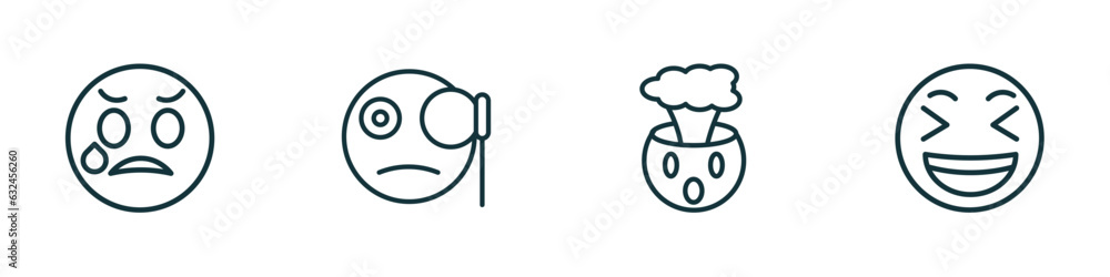 set of 4 linear icons from emoji concept. outline icons included ...