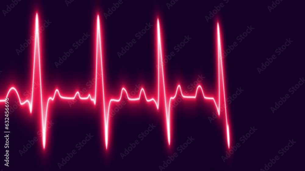 Cardiogram heartbeat pulse rate glowing red neon light loop animated ...