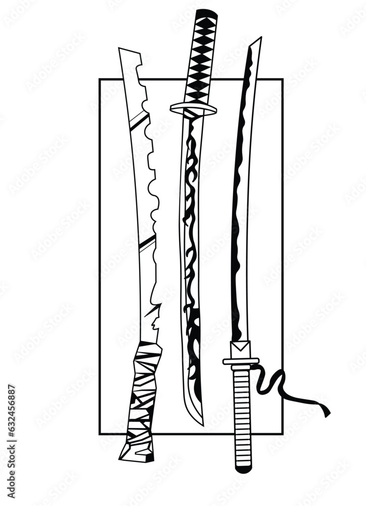 Katana sword Anime knife samurai Ronin Sword Japanese style tattoo flat ...