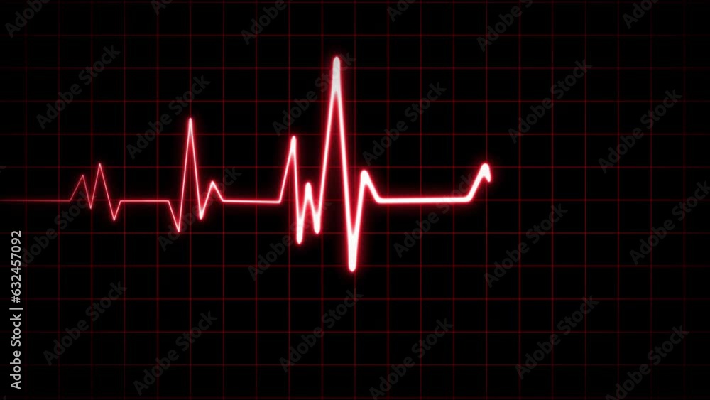 ECG heartbeat pulse rate glowing red neon light loop animated grid ...