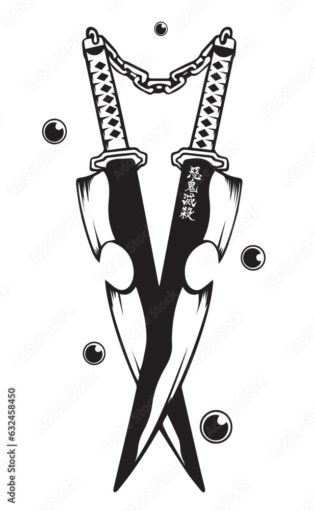 Katana sword Anime knife samurai Ronin Sword Japanese style tattoo flat ...