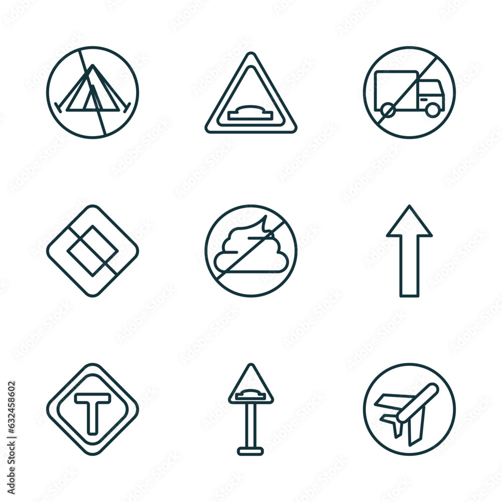 set of 9 linear icons from traffic signs concept. outline icons such as ...