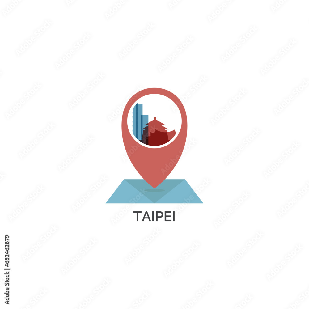 Vetor de Taiwan Taipei city map pin point geolocation modern skyline ...