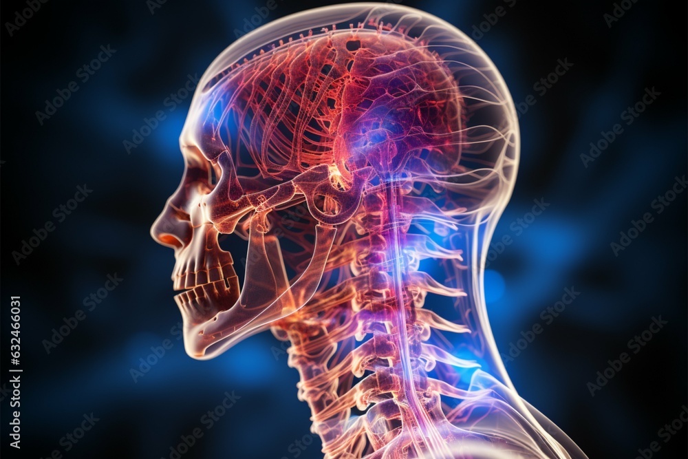 Colorful x ray image displays red and blue on a mans back Generative AI ...