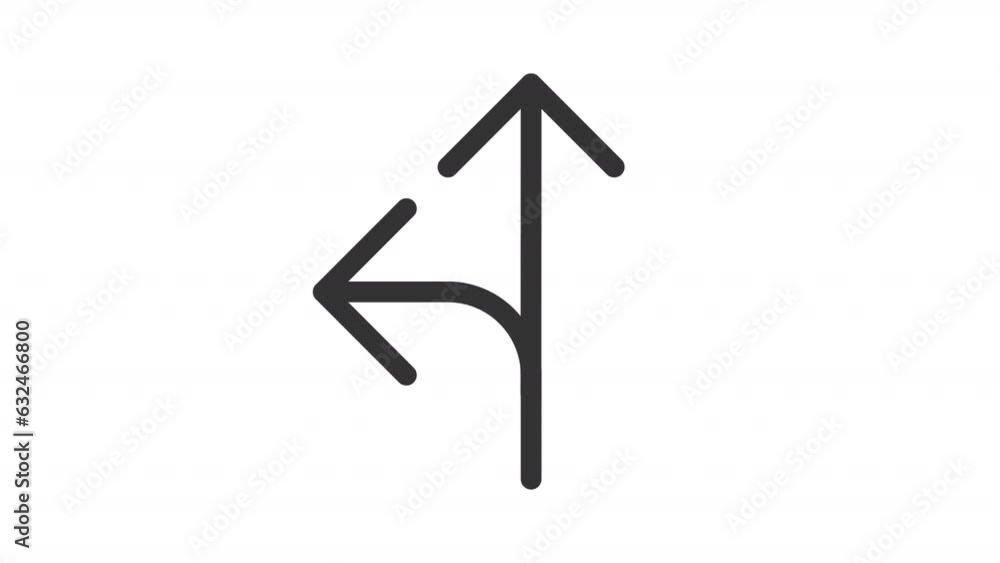 Black icon animation of straight and turn left arrow, HD video with ...