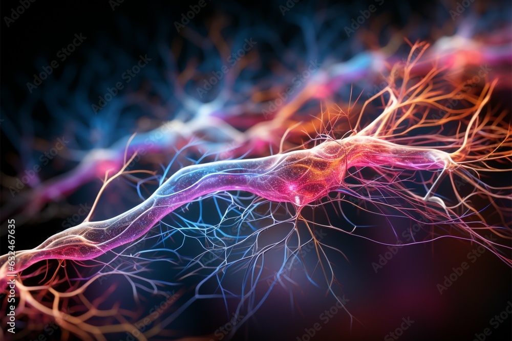 Red and blue lines trace neural pathways in a human brain Generative AI ...
