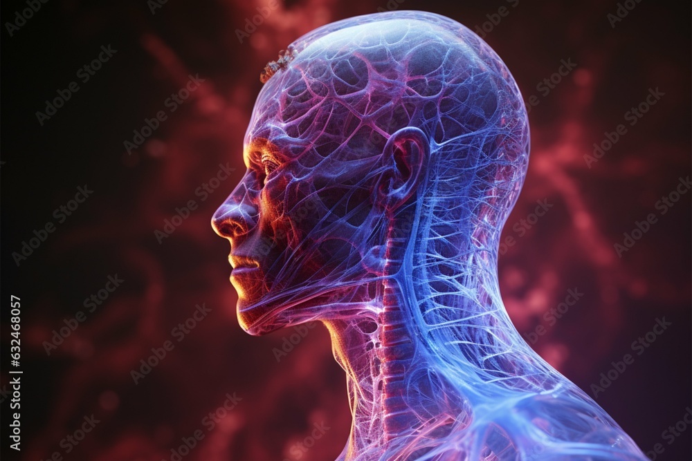 X ray reveals red and blue hues in a mans back Generative AI Stock ...
