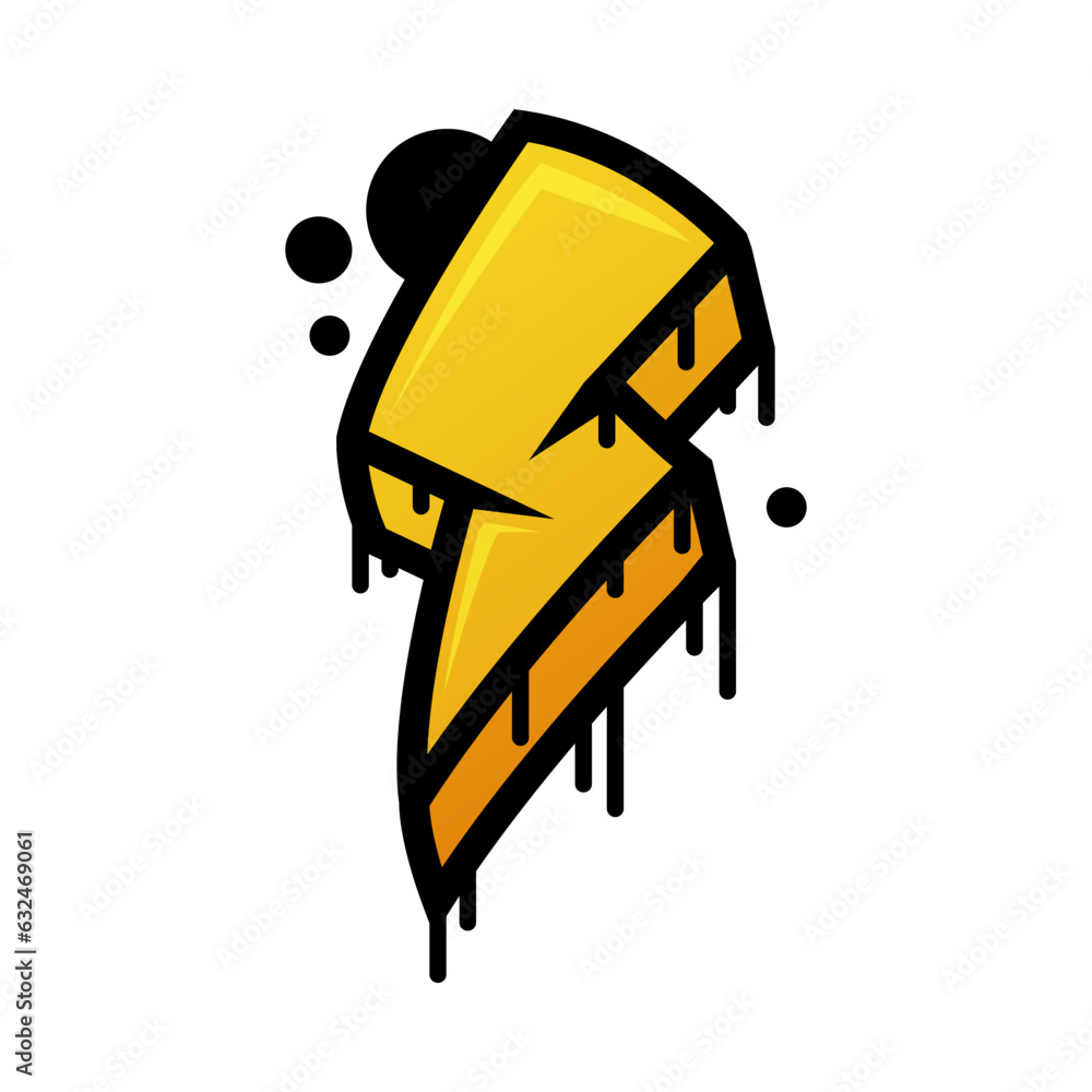 Bright Yellow Graffiti Lightning as Street Wall Painting Art Vector ...
