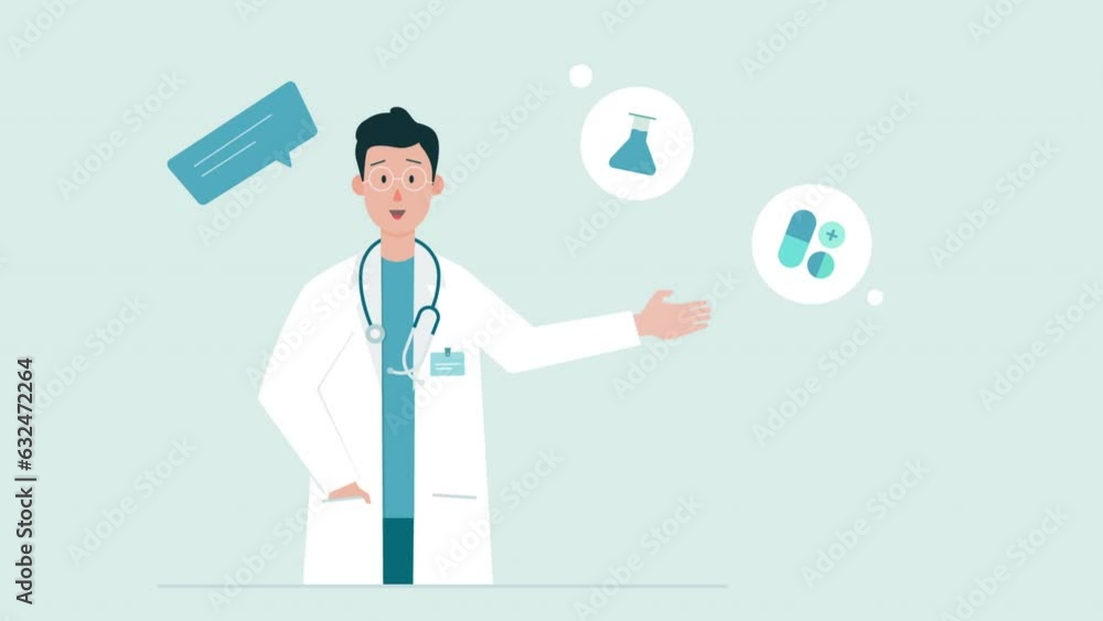 Animasi dokter yang menjelaskan tentang obat obatan dan juga alat medis ...