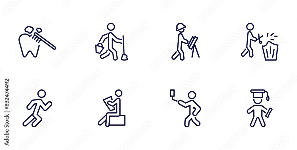 set of behavior and action thin line icons. behavior and action outline ...