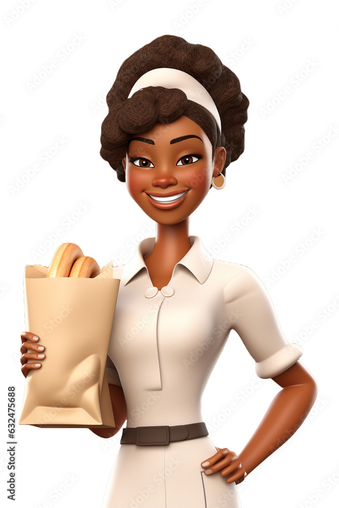 Young smiling african woman baker character isolated. Baker holds paper ...