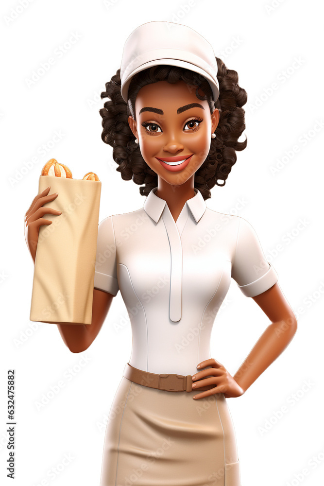 Young smiling african woman baker character isolated. Baker holds paper ...