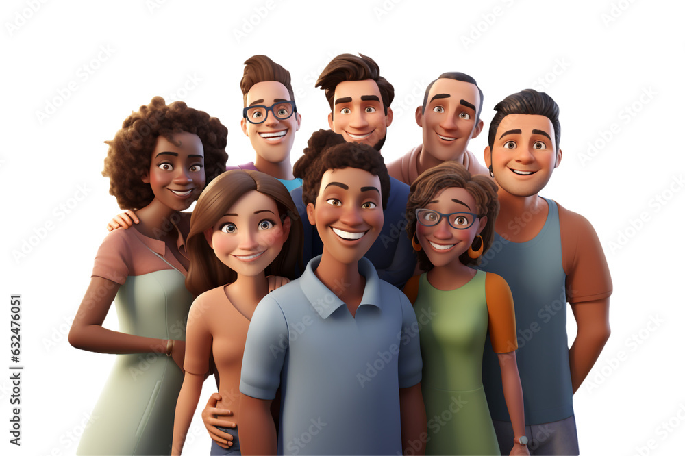Smiling multicultural group of characters isolated. Multinational ...