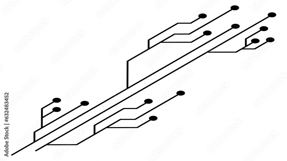 Isometric printed circuit board PCB tracks isolated on white background ...