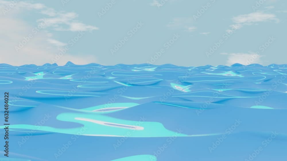 Cartoon water. Wavy ocean surface. Stylized ocean, horizon line, blue ...