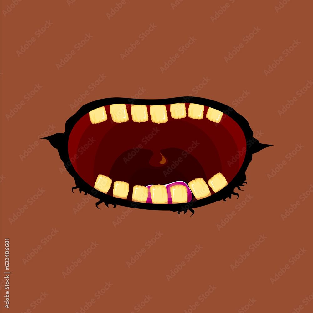 Vector cartoon funny zombie monster open mouth with rotten teeth ...