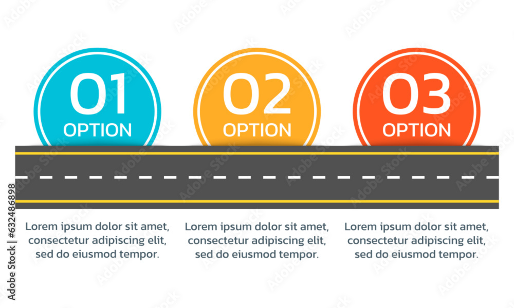 3 steps, option road info graphic template. Process diagram, business ...