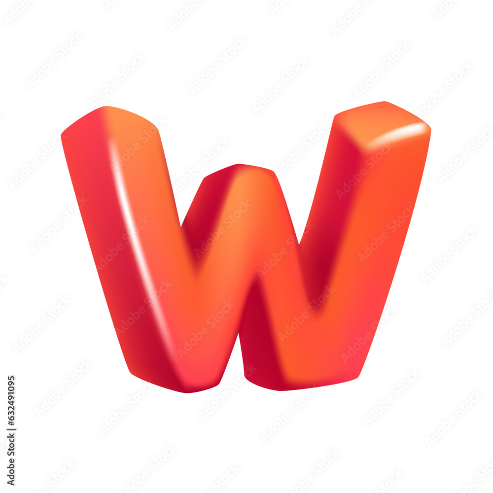Letter W logo 3D render in cartoon cubic style. Cubic vector ...