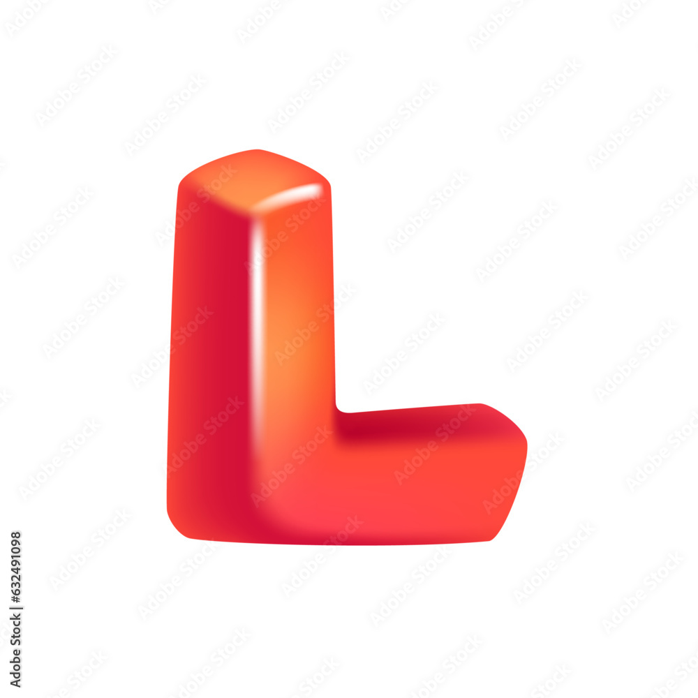 Letter L logo 3D render in cartoon cubic style. Cubic vector ...
