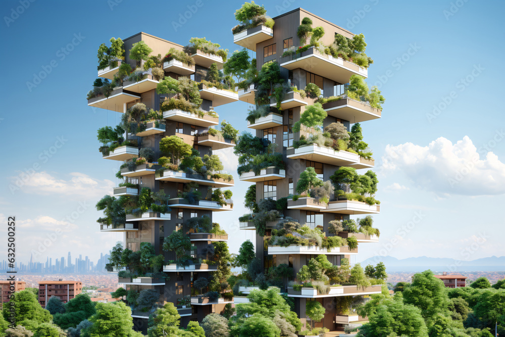 Sustainable green building in modern city. Green architecture. Eco ...