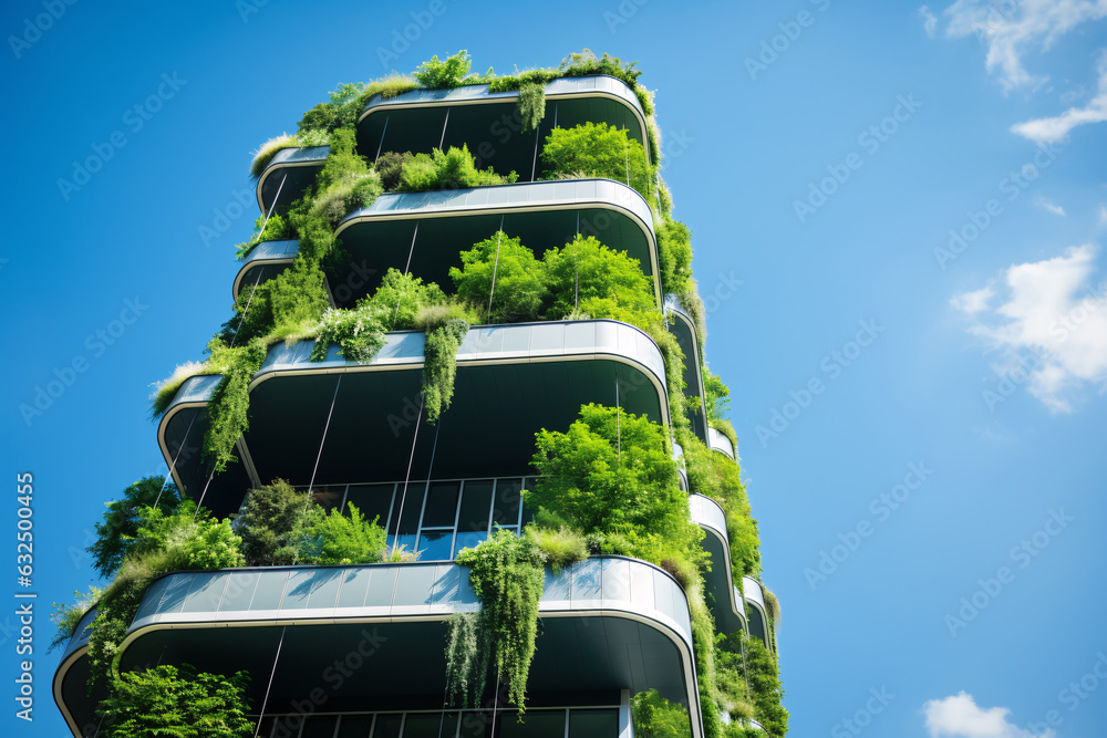 Sustainable green building in modern city. Green architecture. Eco ...