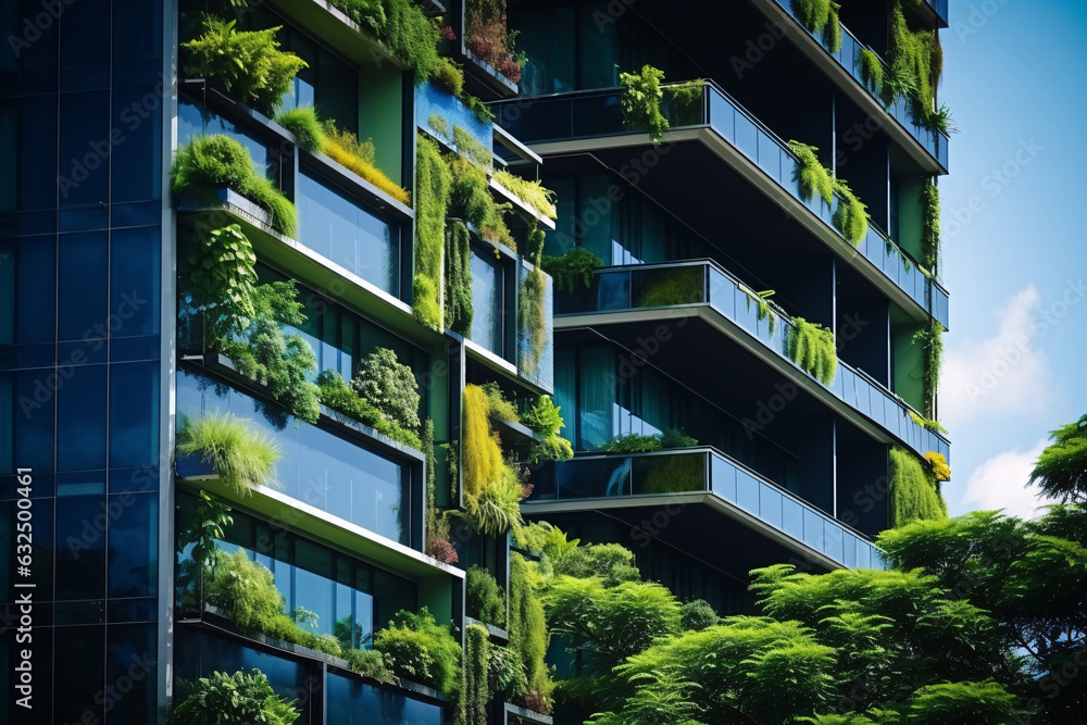 Sustainable green building in modern city. Green architecture. Eco ...