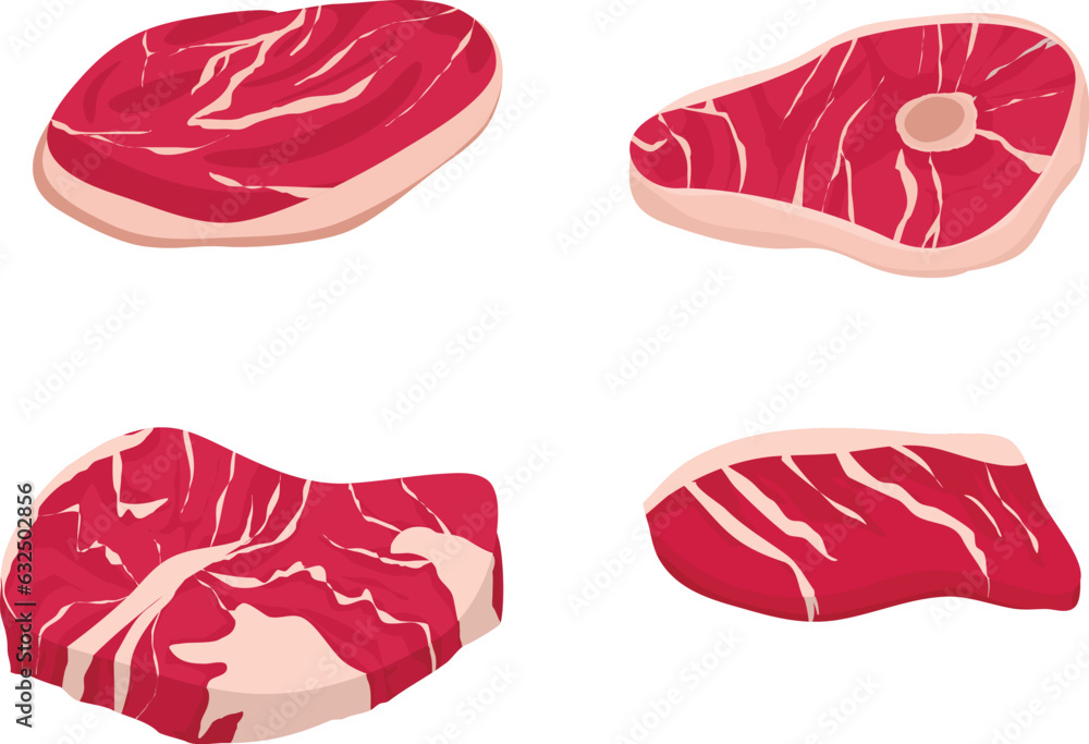 Meat vector set collection. Meat illustration bundle. Cartoon raw meat ...