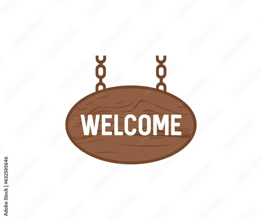 Wooden welcome sign logo design. Wooden curly board with the ...
